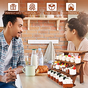 CYAOOI Wooden Cupcake Stand, 4 Tier Dessert Table Display Set Cake Pop Stand for 24 Cupcakes 16 Lollipop, Wood Rustic Display Stand Riser for Vendors Retail Figurine Craft Show Wedding Birthday Party