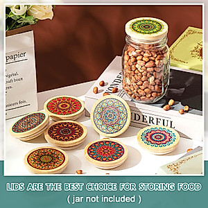 Beeveer 8 Pcs Bamboo Mason Jar Lids Regular Mouth Storage Yogurt Jar Lids with Airtight Silicone Sealing Rings Reusable Round Canning Lids(2.76 Inch)