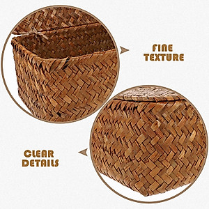Gatuida Rectangular Wicker Baskets with Lids, Seagrass Storage Baskets with Button Multipurpose Container for Desktop,Size S