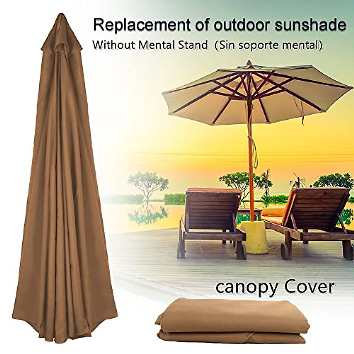 FAJOME 10FT 8 Ribs Patio Umbrella Replacement Canopy, Replacement Parasol Cover With Patio Umbrella Cover For Cantilever Hang Patio Umbrella (Canopy Only) (Color : Light brown)