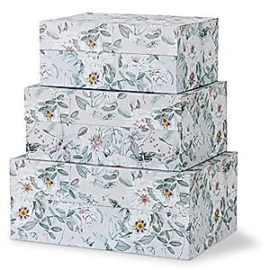 Soul & Lane Decorative Magnetic Storage Boxes, Charming Flowers - Set of 3: Floral Memory Keepsake Boxes with Lids, Cardboard Photo Storage for Organizing and Home Décor, Large Pretty Gift Boxes