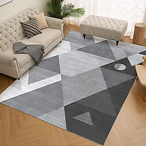 HOMFINE Washable Modern Area Rug - Geometric Style 5x7 Rugs for Living Room, Bedroom, Machine Washable Rug Soft Non Slip Non Shedding Area Rug - Grey, 5'x7'