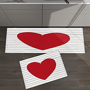 Teamery Kitchen Mats for Floor, Red Heart Kitchen Rugs, Kitchen Organization 2pcs Kitchen Mat, Kitchen Decor Runner Rug, Anti-Fatigue Mats for Kitchen Floor, Kitchen Gadgets