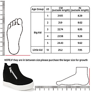 CCVON Girls Wedge Sneakers Kids Boots High Top Platform Shoes Littile Kids/Big Kids Color Black Size 2