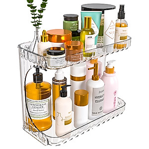 SuoXing 2 Tier Bathroom Organizers and Storage Countertop,Clear Cosmetic Organizer for Beauty,Perfume,Lotion,Face Products and Makeup Shelf Organizer,Pack of 1