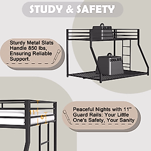 Twin Over Full Bunk Bed - LifeSky Metal Bunkbeds Full Bottom Low Profile Removable Side Ladder Black