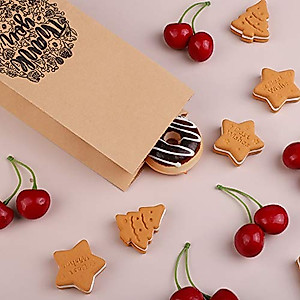 Cooraby 30 Pieces Mini Thank You Party Bags 3.5x2.4x7.1 Inches Thanksgiving Brown Gift Paper Bags Lunch Flat Bottom Kraft Paper Bags with 45 Pieces Thankyou Stickers