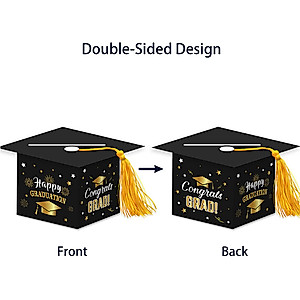 Topfunyy 2024 Graduation Party Card Box, Black Gold Congrats Cap Card Holder Box with Tassel for 2024 Graduation Party Decoration