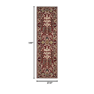 SAFAVIEH Antiquity Collection Runner Rug - 2'3" x 12', Red & Multi, Handmade Traditional Oriental Wool, Ideal for High Traffic Areas in Living Room, Bedroom (AT64A)