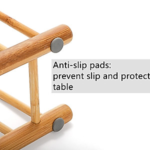 Dicunoy 3 Pack Wooden Plate Holder, Bamboo Wood Peg Dish Racks, Pot Lid Holder Organizer Drying Rack for Kitchen Cabinets, Bowls, Coasters, Cups, Cutting Board, Food Container Lids