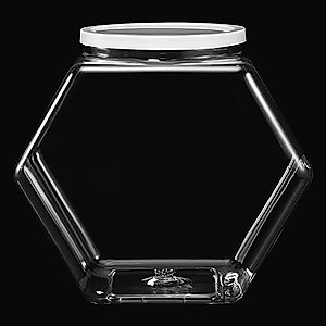 Uiifan 1 Piece Hexagonal Plastic Candy Jar with Lid Cookie Jar Clear Hexagonal Candy Containers for Snacks, Cookies, Dog Food, Craft and Sewing Supplies, Coffee Pod, Laundry Pod (70 oz)