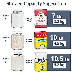 1.5 Gallon Large Glass Jar with Lid, Wide Mouth Mason Jar with Airtight Screw Lid and Stainless Steel Handle, Square Clear Glass Storage Containers With 2 Scale Mark for Flour, Sugar, Pickle