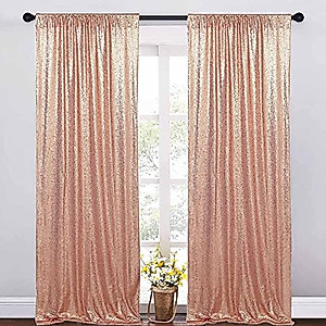 Sequin Curtain Backdrop 2 Panels Set Rose Gold 2FTx8FT Sequin Photography Backdrop Curtain Sparkle Background Drapes for Christmas Wedding Party Decoration