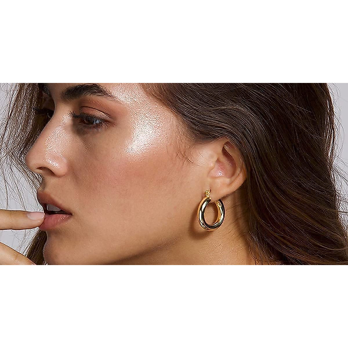 BOUTIQUELOVIN 14K Gold Plated Chunky Hoop Earrings for Women Lightweiht Tube Hoops Hypoallergenic Sterling Silver Post Thick Hoop Earrings