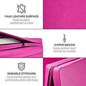 Best Choice Products 10ftx4ftx2in Folding Gym Mat 4-Panel Exercise Gymnastics Aerobics Workout Fitness Floor Mats w/Carrying Handles – Pink