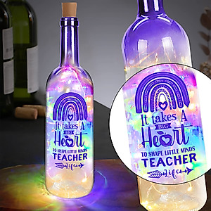 Purple Lighted Wine Bottle with Cork, Birthday Party Decorations, Teacher Gifts, Battery Operated LED Silver Wire Mini Fairy Lights with Liquor Bottles for DIY Home Decorations for Holidays, Festivals