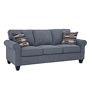 American Furniture Classics Model 8-010-A330V22 Eureka Rolled Arm Two Pillows Sofas, Blue