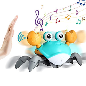 Crawling Crab Sensing Escape Toy, Tummy Time Baby Toy with Music& Lights, Interactive Kids Infant Learning and Entertainment Fun Toy Birthday Christmas, Green