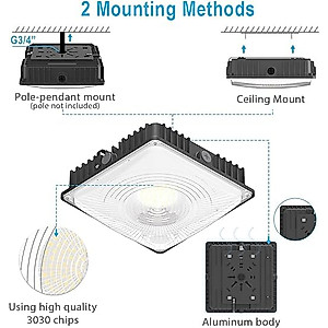 Deojoy LED Canopy Light Fixture 45W 1 Pack,HID/HPS Replacement, 9.5" x 9.5", LED Shop Light, 5700K, AC100-277V, IP65 Waterproof,Canopy Light Outdoor for Gas Station,Warehouse Light (45W-1Pack)
