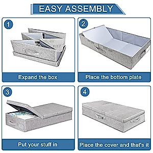 GooFurnit Under Bed Storage Fabric Container Bins with Lids, 2 Pack 31" Long 6" Tall Underbed Large Capacity Organizer Box with Handles, Long Foldable Sturdy Lightweight Under the Bed Fabric Storage Container for Closet, Bedroom, Dorms, Clothes, Bed sheet