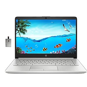 HP Stream 14" HD Laptop, AMD Athlon Silver 3050U Processor, 8GB RAM, 128GB SSD, 720p HD Webcam, AMD Radeon Graphics, Bluetooth, Windows 10 Home, Silver, 32GB Hotface USB Card