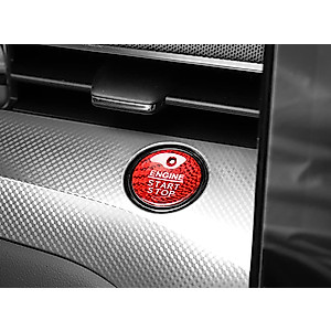 iJDMTOY Gloss Red Real Carbon Fiber Keyless Engine Start/Stop Push Start Button Cover w/Indicator Light Opening, Compatible with Ford F-150 Raptor Explorer Fusion Expedition Edge Taurus, etc