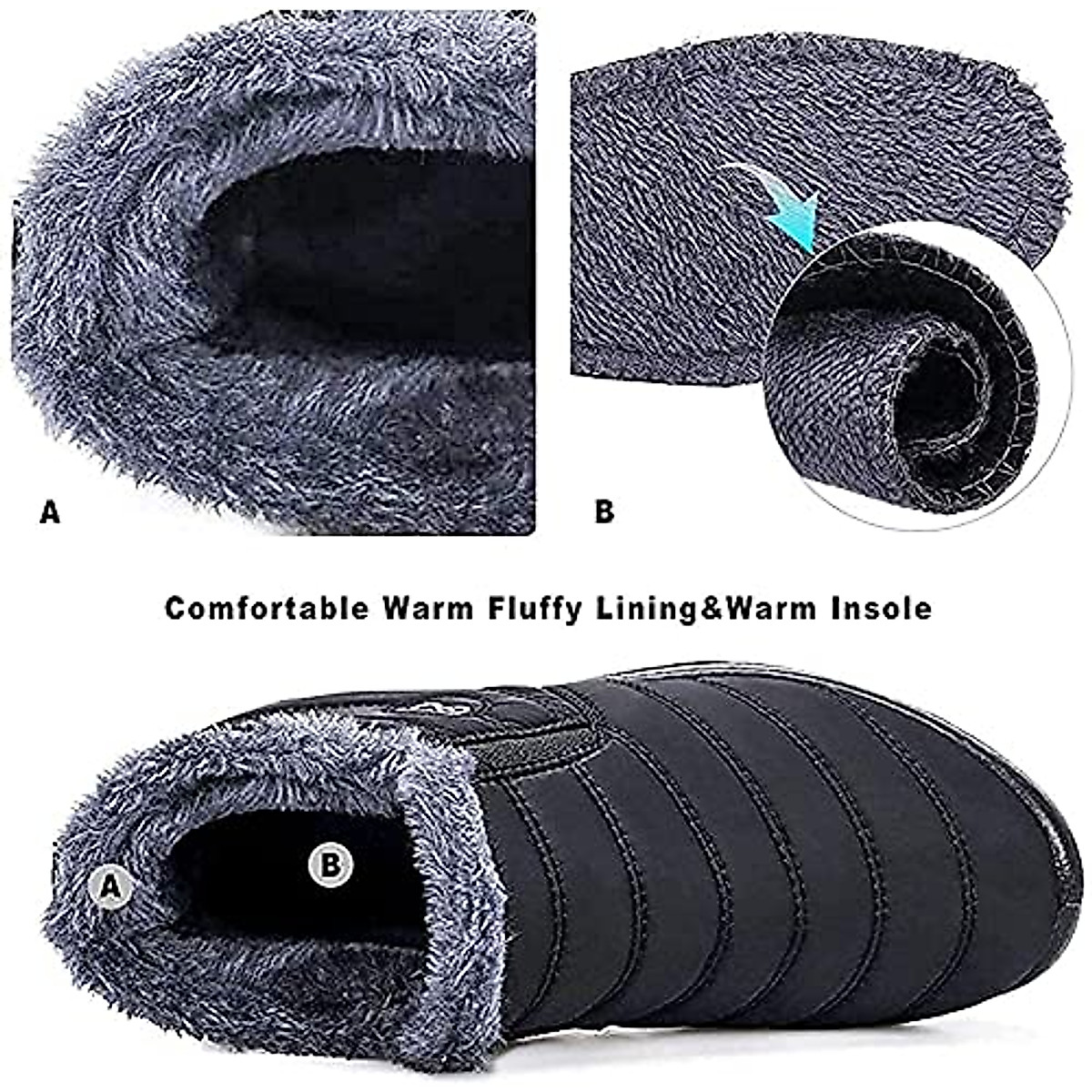 HAVINA Womens Warm Snow Boots Outdoor Fur Lining Winter Shoes Anti-Slip Lightweight Ankle Bootie Black 41