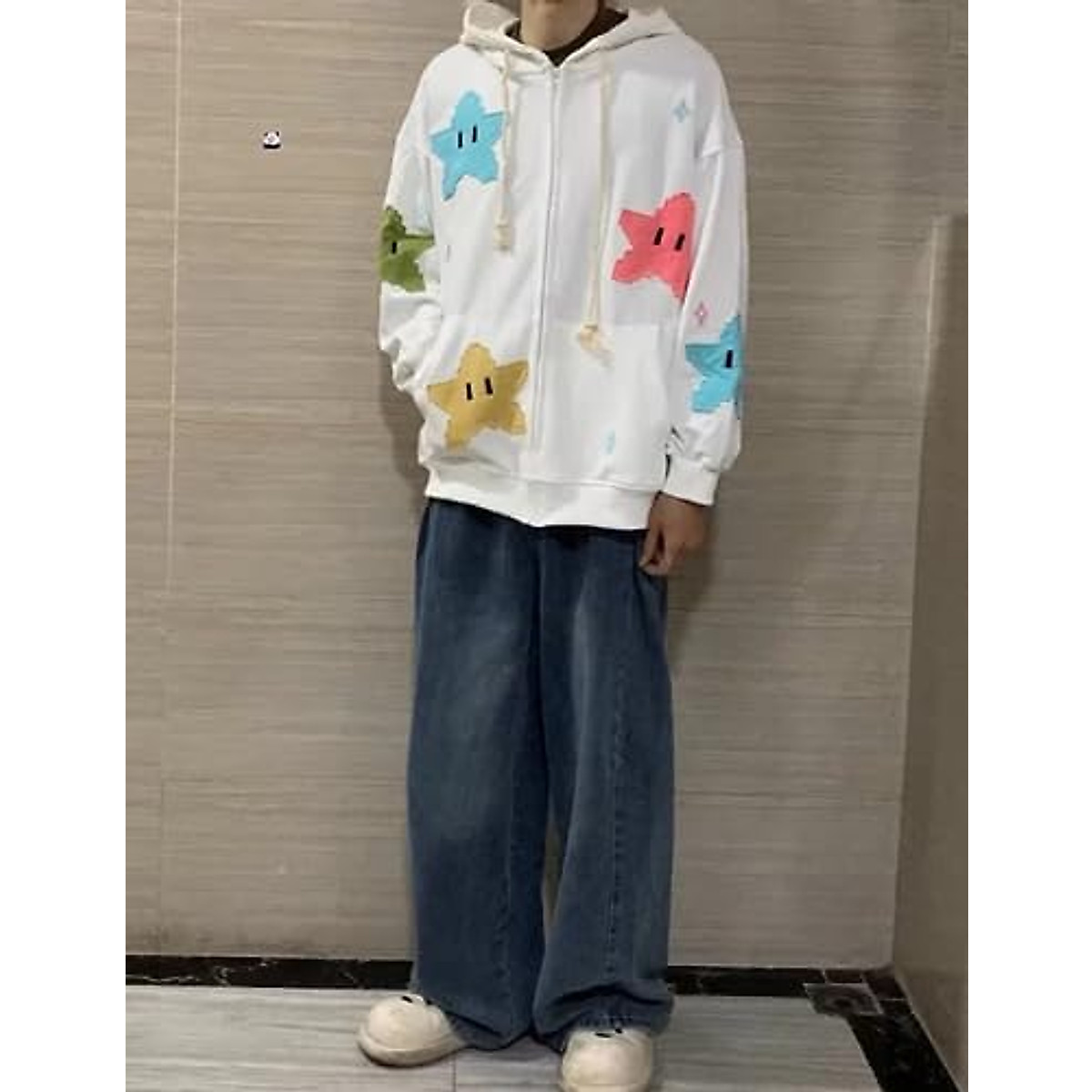 Cbsdezanos Women Y2k Zip Up Hoodie Star Graphic Oversized Sweatshirt Hip Hop Aesthetic Hoodies Punk Goth Jacket Streetwear (star graphic White, S)