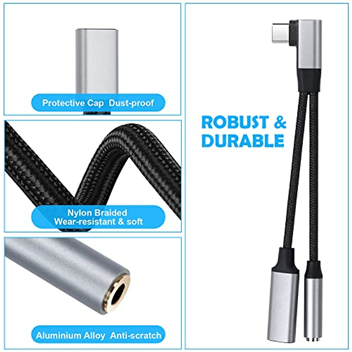 AXFEE USB C to 3.5mm Jack, 2 in 1 Type C Headphone Adapter and Charger, Aux Digital Audio Earphone Adaptor, Hi-Res DAC Adaptor Compatible with Samsung Galaxy S22 S21 S20 Ultra Note 20, Huawei