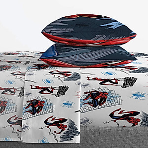 Jay Franco Marvel Spiderman Crawl Full Sheet Set - 4 Piece Set Super Soft and Cozy Kid’s Bedding - Fade Resistant Microfiber Sheets (Official Marvel Product)