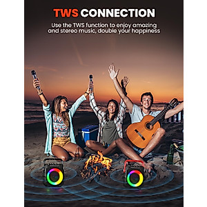 Karaoke Machine with Two Wireless Microphones, Portable Karaoke Machine for Adults & Kids, Portable Bluetooth Speaker with PA System, LED Lights, Supports TF Card/USB, AUX in, FM, USB,TWS (Red)…