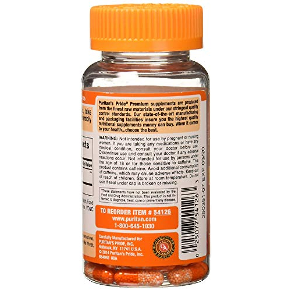 Puritans Pride Caffeine 200 Mg 8-Hour Sustained Release, 60 Count (Pack of 1) Package may vary