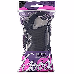 Goody Ouchless Womens Elastic Hair Tie - 70 Count, Black - 4MM for Medium Hair- Hair Accessories for Women Perfect for Long Lasting Braids, Ponytails and More - Pain-Free