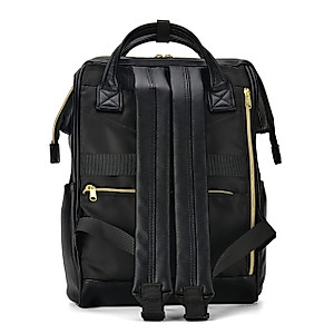 Kah&Kee Leather Backpack Diaper Bag Laptop Travel Doctor Teacher Bag For Women Man (Black II)