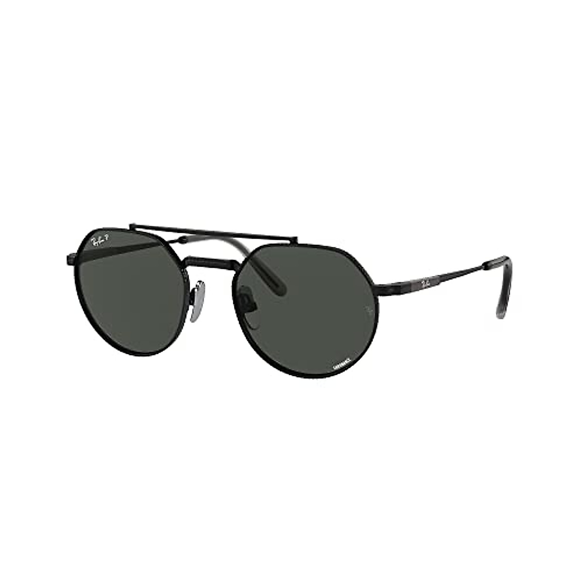 Ray-Ban RB8265 Jack II Titanium Round Sunglasses, Black/Polarized Dark Grey, 53 mm