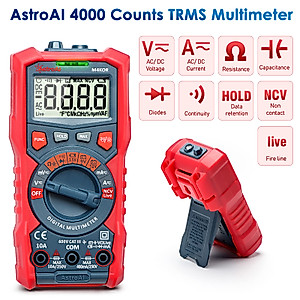 AstroAI Multimeter Tester, TRMS 4000 Counts Volt Meter Auto-Ranging Ohmmeter Digital 1.5v/9v/12v Battery Voltage Tester Measure Voltage Current Resistance Diodes Continuity Capacitance with NCV