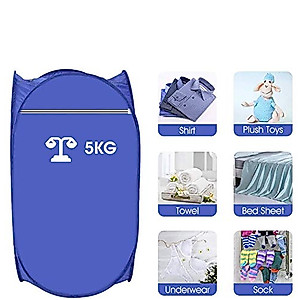 Portable Clothes Dryer, Blue Mini Folding Ventless Electric Air Clothes Dryer Bag Folding Fast Drying Machine with Heater 110V US Plug