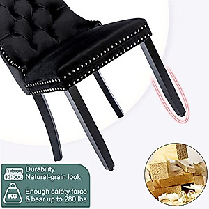 GEEVIVO Velvet Dining Chairs Set of 2, Upholstered Tufted Dining Room Chairs with Nailhead Button Back and Ring Pull Trim, Solid Wood Legs Side Dining Chairs for Dining Room/Kitchen/Restaurant, Black