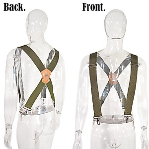 WELKINLAND Green suspenders for men, 2 inch wide suspenders, Work suspenders, Suspenders military, Camo suspenders for men, Suspenders with belt loops, Heavy duty work suspenders