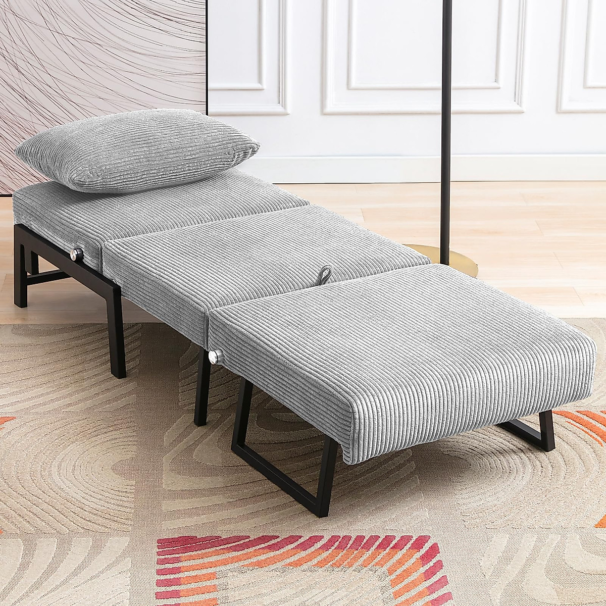 PUREMIND Foldable Chair Bed - 2-in-1 Design, Convertible Folding Sleeper Couch Bed, Fold Out Chair Bed with Adjustable Backrest, Modern Ottoman Bed with Memory Foam for Living Room - Light Gray