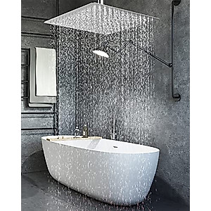 Hibbent All Metal Rain Shower Head, High Pressure 16 Inch Large Rainfall Showerhead, Stainless Steel Square Bathroom Shower Head with Adjustable Brass Ball Joint, Self-cleaning Silicon Nozzle, Chrome