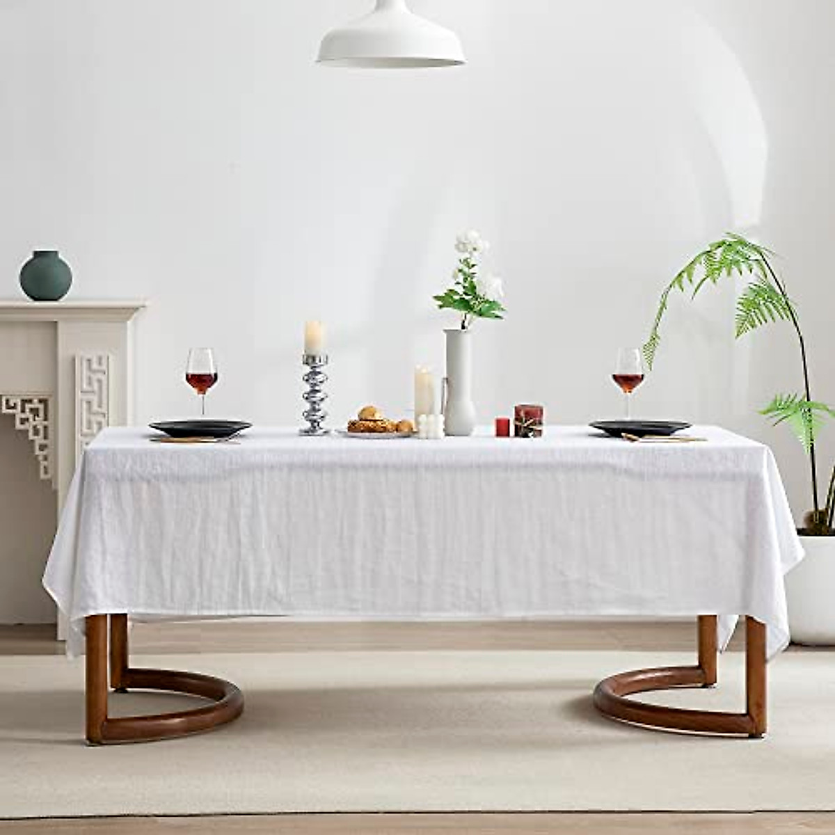 EVERLY 100% Pure Linen Rectangle Tablecloths 60x120Inches for Dining, Buffet Parties, Picnic,Events, Weddings and Restaurants, Decorative Halloween, Thanksgiving Machine Washable Tablecloths-White