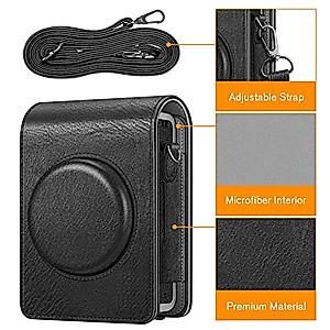 Fintie Protective Case for Fujifilm Instax Mini EVO Camera - Premium Vegan Leather Bag Cover with Removable Adjustable Strap, Vintage Black