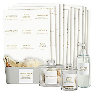 Talented Kitchen 174 Gold Minimalist Bathroom Labels Set with Makeup Labels, Gold Print on White Matte Backing, Water Resistant. 174 Bathroom, Beauty & Makeup Vinyl Stickers. Organization Storage