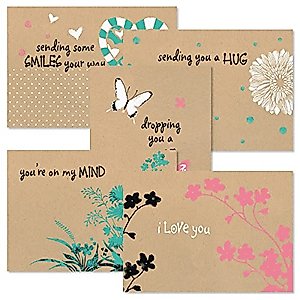 Thinking of You Kraft Greeting Card Value Pack - Set of 20 (5 designs), Large 5" x 7" Friendship Cards, Envelopes Included