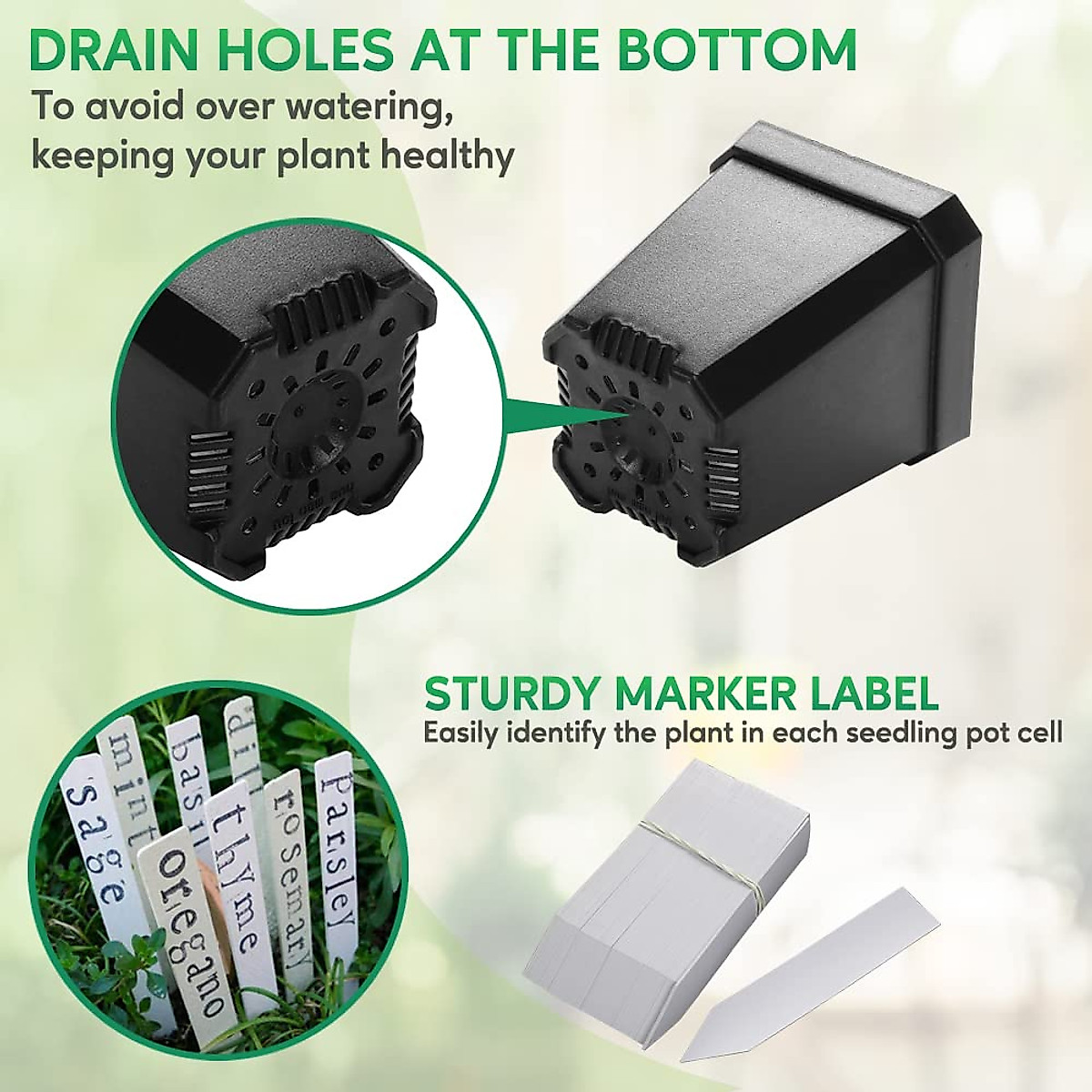 24 Sets 3 Inch Square Plant Nursery Pots with Humidity Domes Clear Lids Plant Labels, Seeds Starter Pot Planter Containers for Planting Seedlings