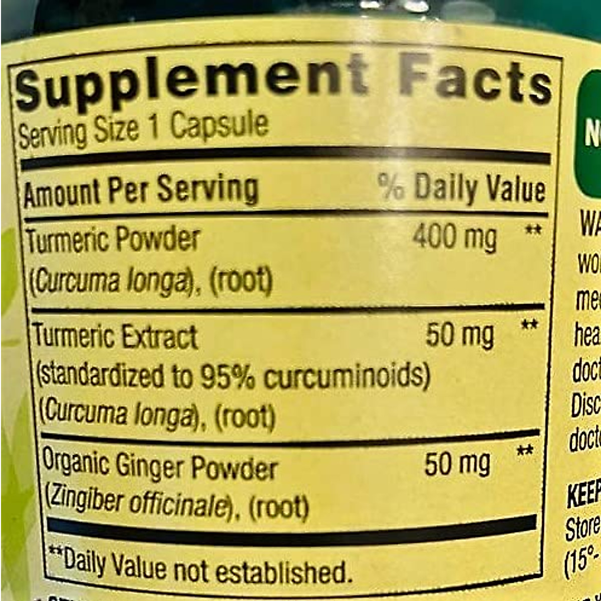 Spring Valley Turmeric Curcumin 500mg with Ginger Powder, General Wellness, 180 Capsules