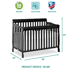 Dream On Me Ashton 5-in-1 Convertible Crib in Black, Greenguard Gold Certified , 50x36x44 Inch (Pack of 1)