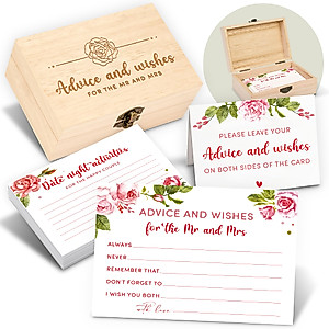 STOFINITY Advice and Wishes for The Mr and Mrs - Wedding Advice Cards for Bridal Shower Decorations, Bridal Shower Advice Cards for Bride and Groom, Floral Bridal Shower Games Advice and Wishes Box