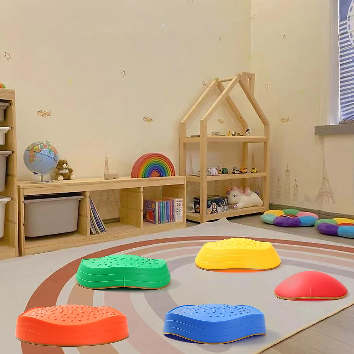 Juoe 5Pcs Stepping Stones for Kids,Non-Slip Plastic Toddler Balance River Stones for Promoting Children's Coordination Skills Obstacle Courses Sensory Toys for Toddlers Indoor or Outdoor Play